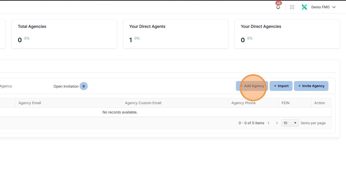 How to invite an agency with the "Add Agency" button