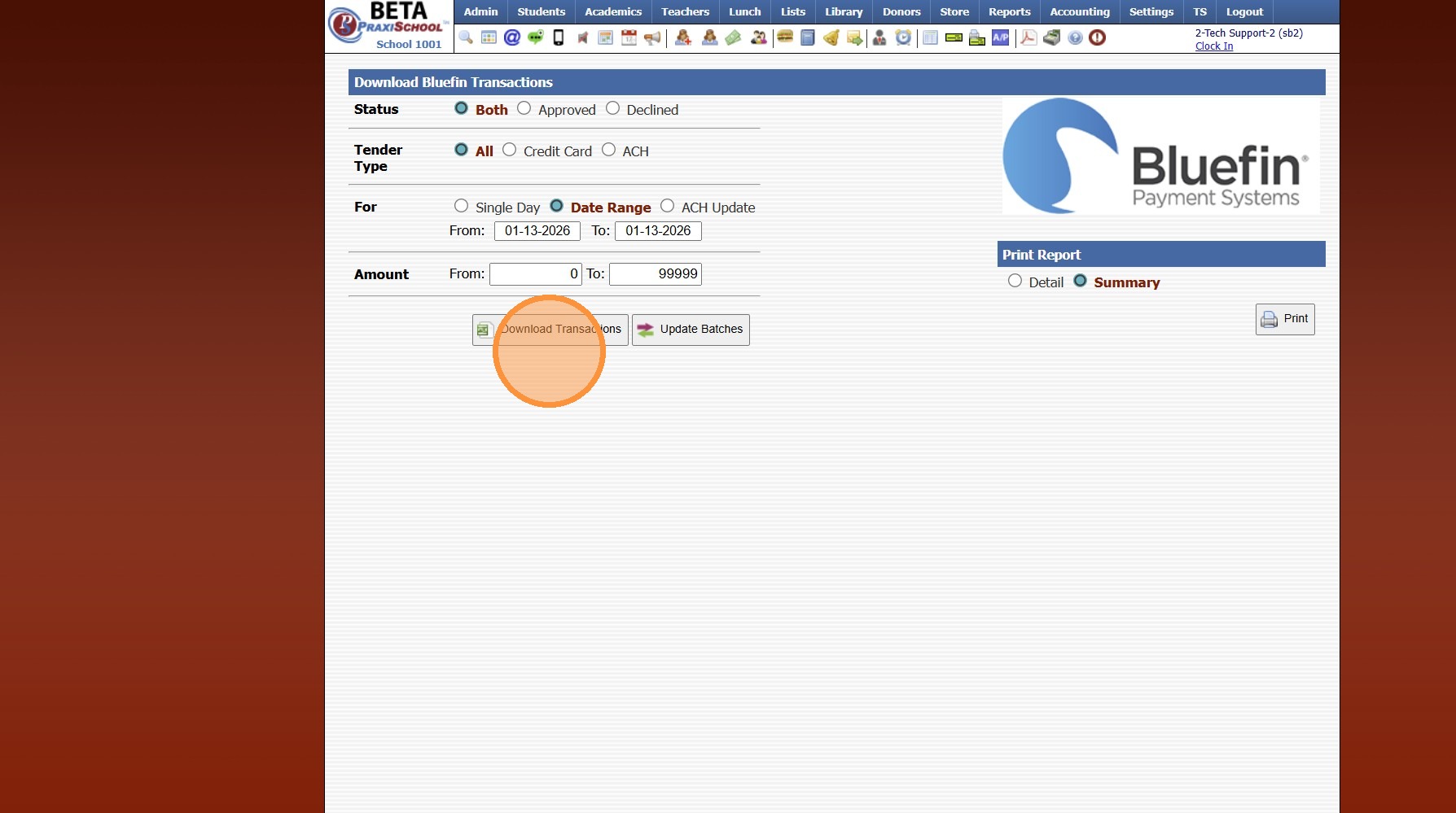 Download BlueFin Transaction Report