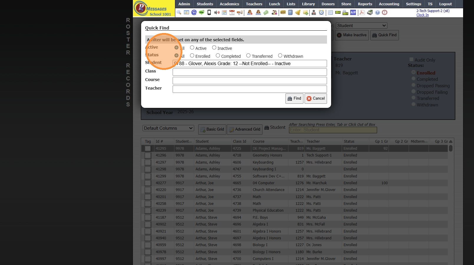 I Withdrew a Student and now the Student's Grade are not on the Report ...