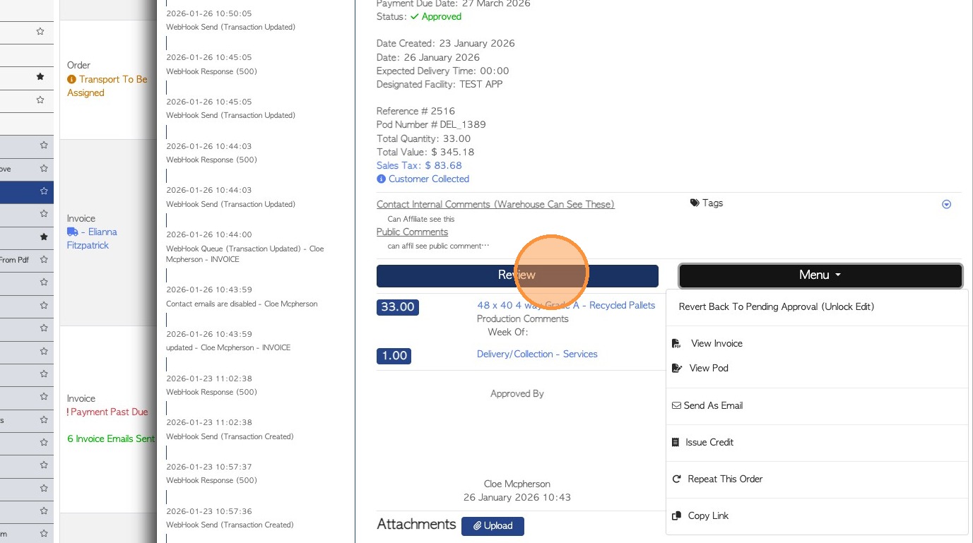 How to mark an Invoice as Posted/Exported/Locked in Pallet Connect