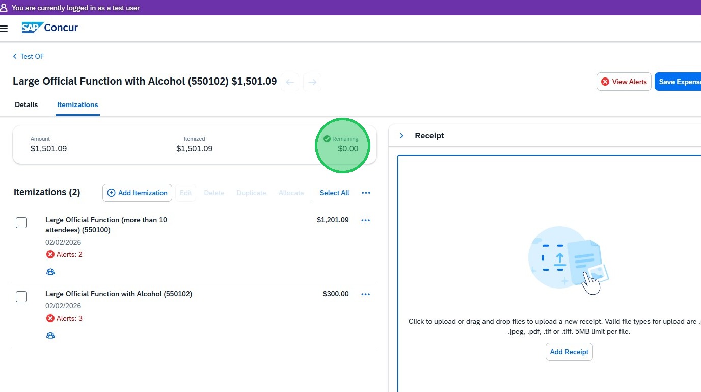 Concur Expense: Reconciling an Official Function Expense