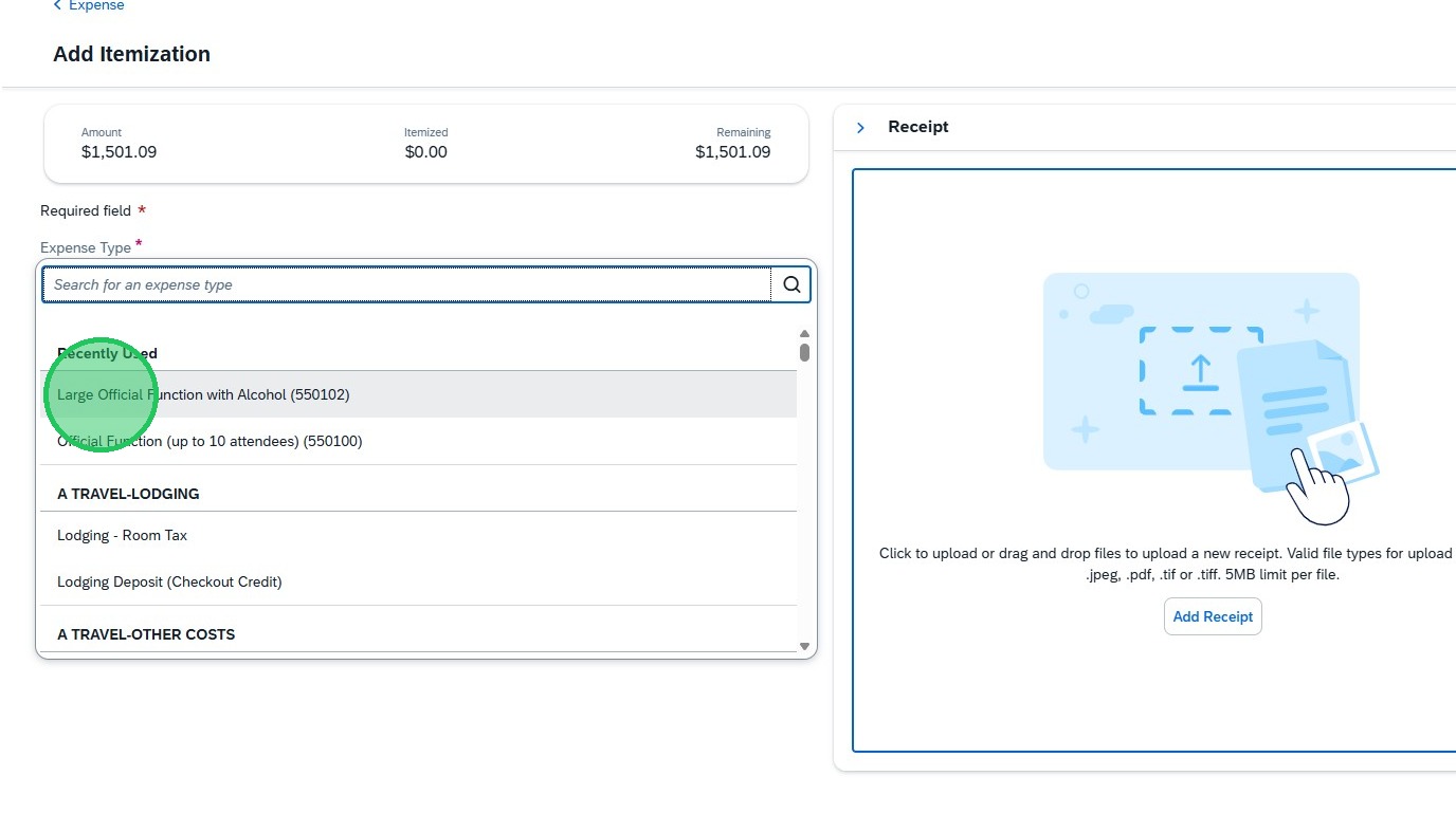Concur Expense: Reconciling an Official Function Expense