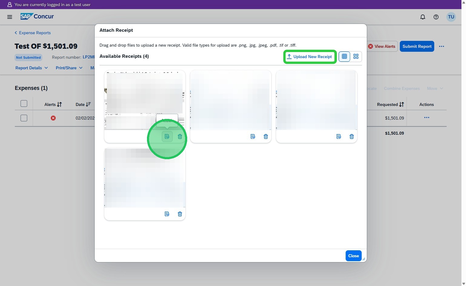 Concur Expense: Attaching Documents Using the Available Receipts Section