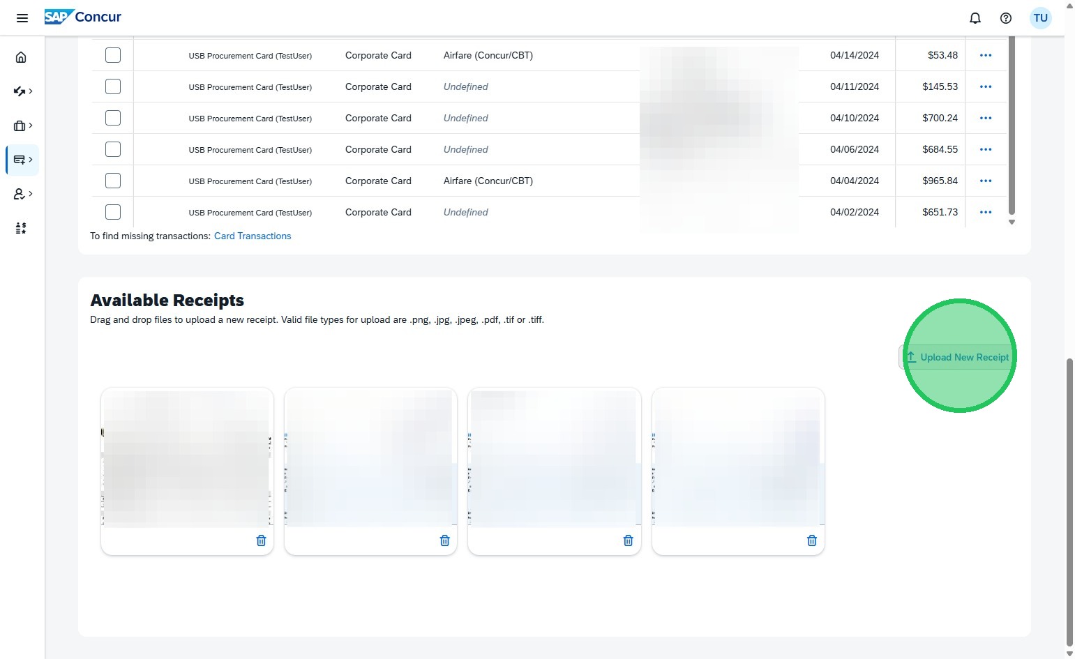 Concur Expense: Attaching Documents Using the Available Receipts Section