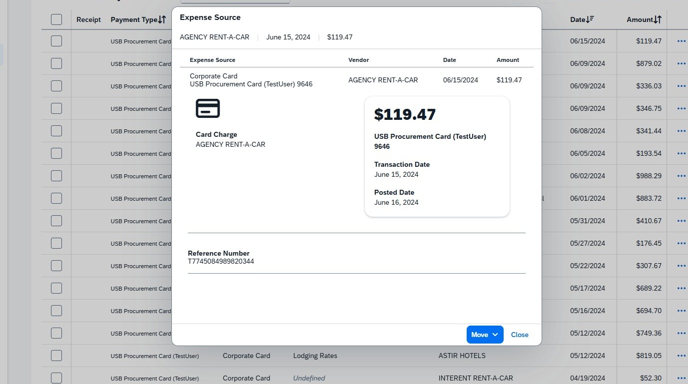Concur Expense: Available Expenses Section