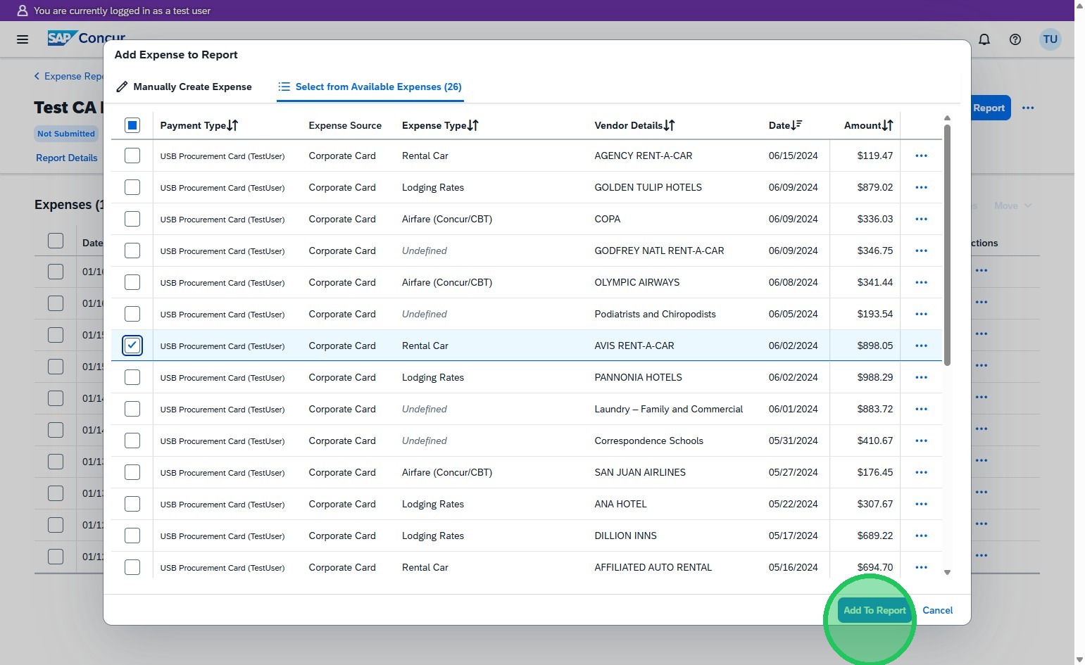 Concur Expense: Adding an Expense