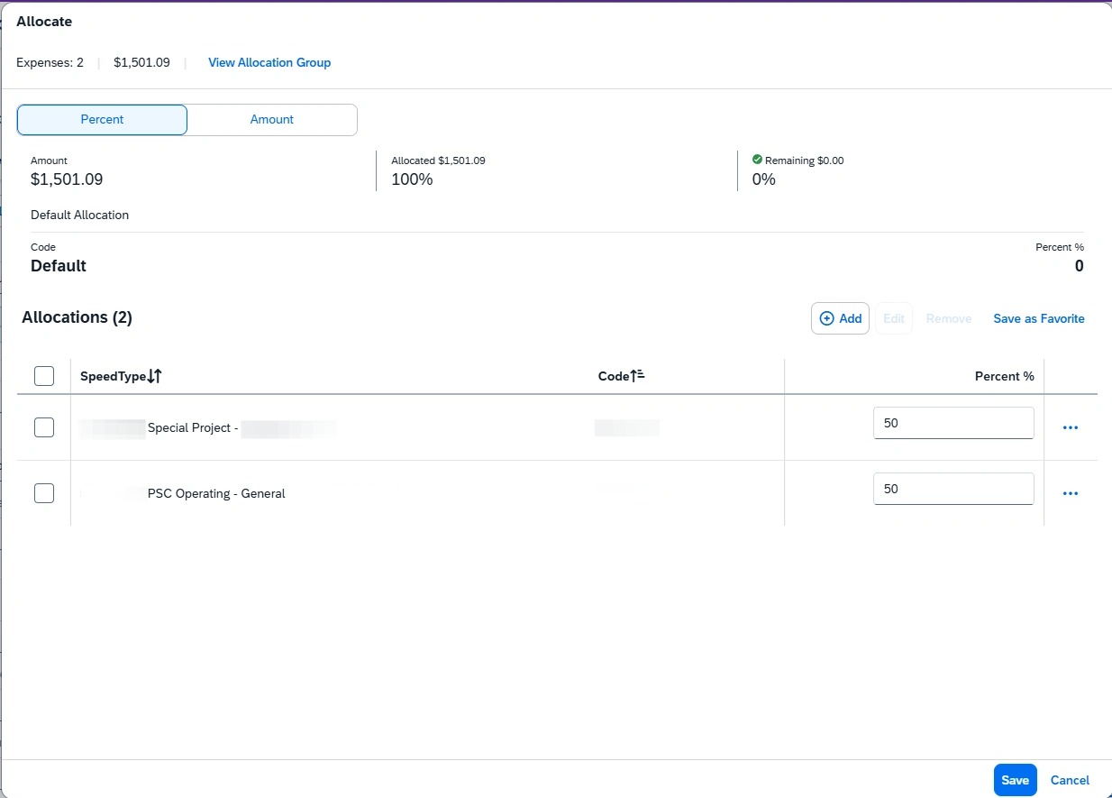 Concur Expense: Allocations