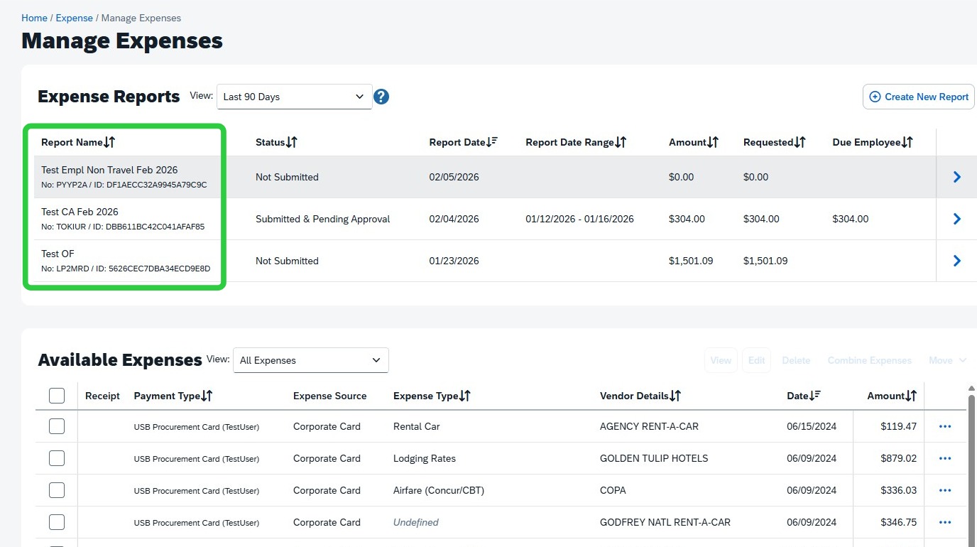 Concur Expense: Finding the Report Number